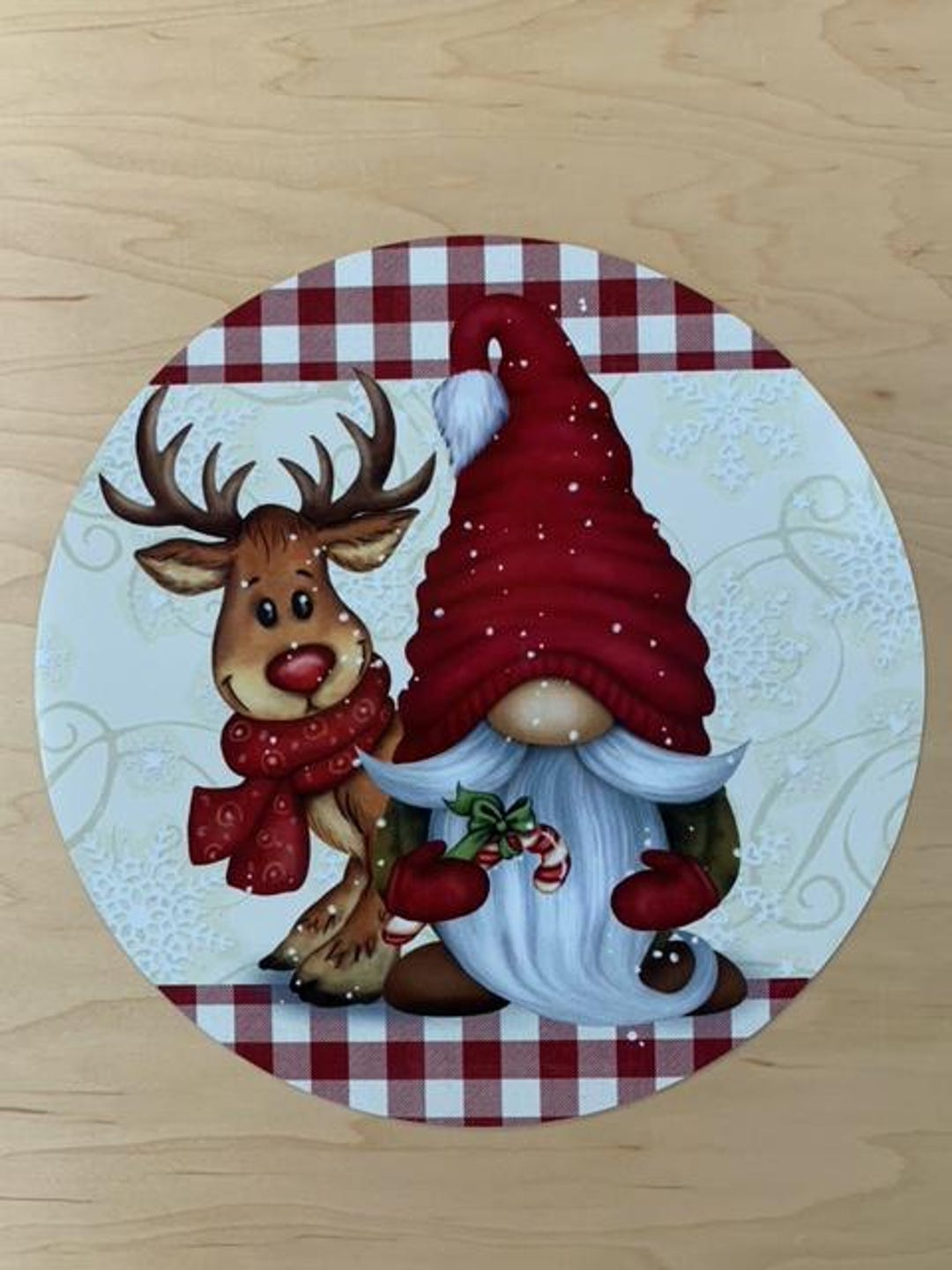 Round Deer and Gnome Christmas Wreath Sign, Personalize It by Pam ...