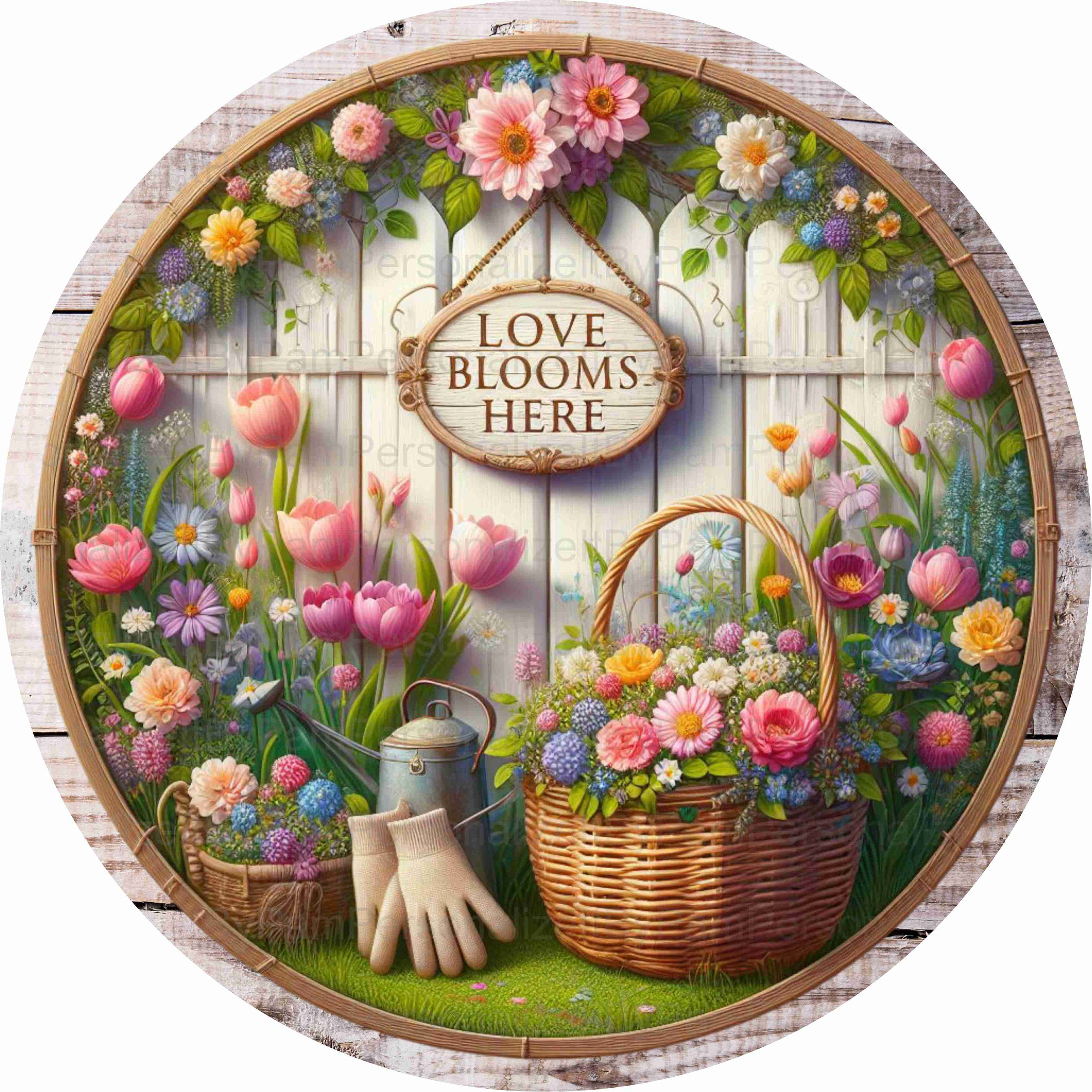 Round Love Blooms Here Wreath Sign, Spring Wreath Sign, Personalize It ...