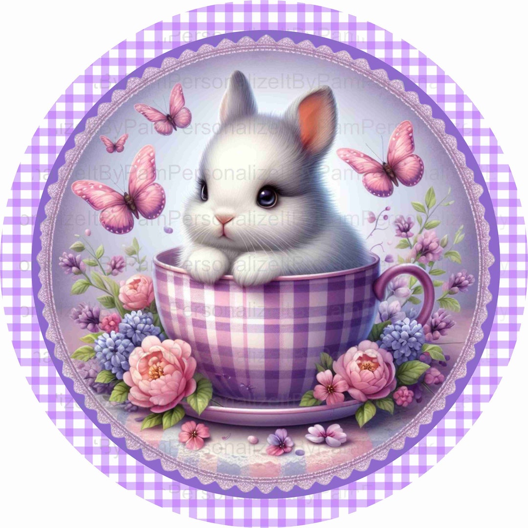 Round Purple Plaid/gingham Bunny Easter Wreath Sign, Easter Bunny ...