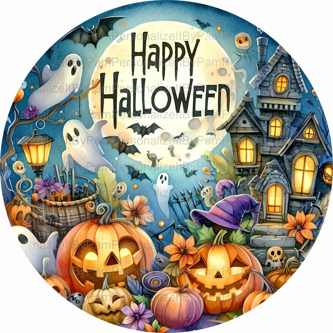 Round Halloween Wreath Sign, Happy Halloween Wreath Sign,personalize It ...