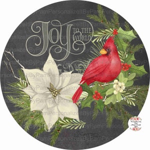 8" Round Cardinal Elegance Joy to the World Wreath Sign, Christmas ...
