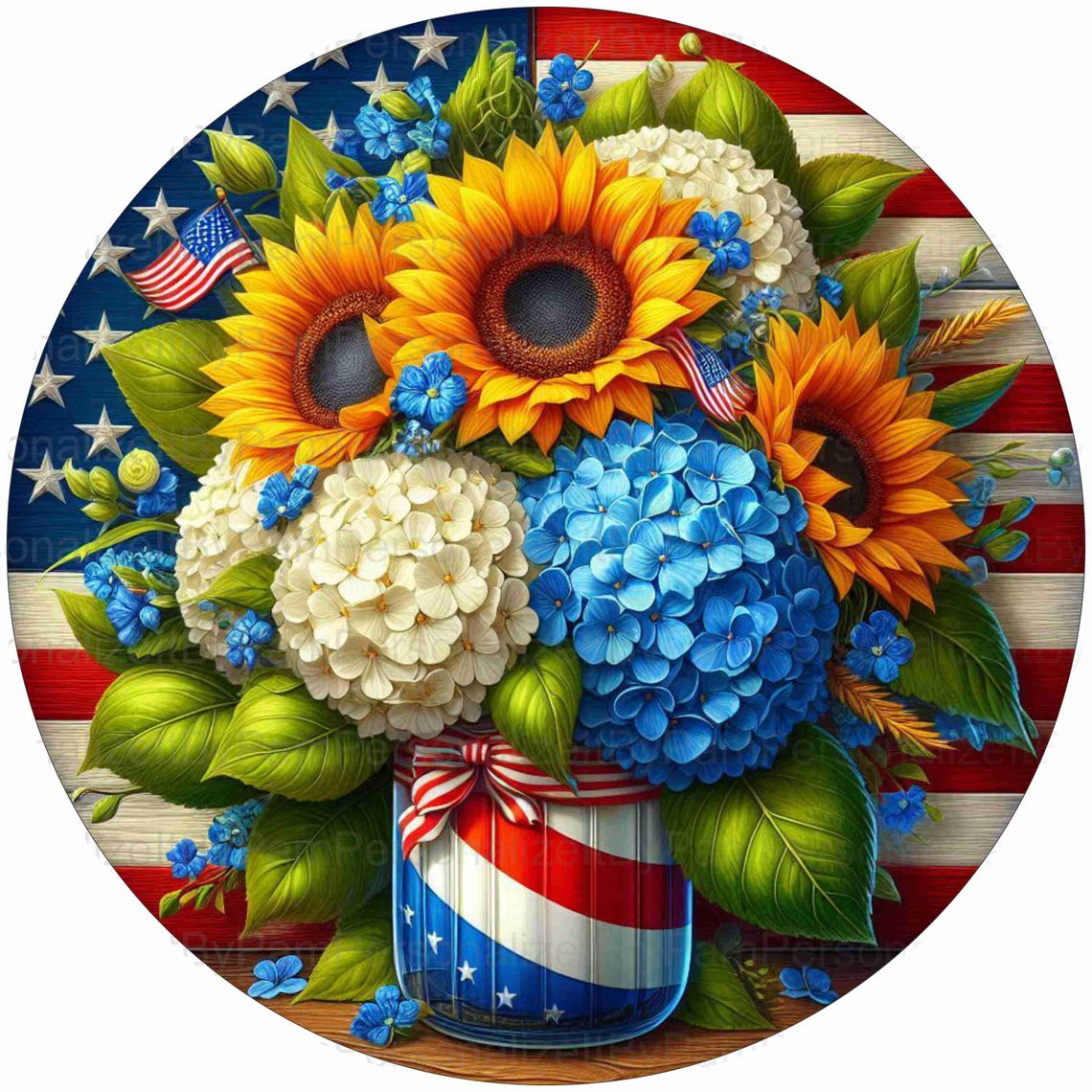 Round Patriotic Floral Wreath Sign, Metal Wreath Sign, Personalize It ...