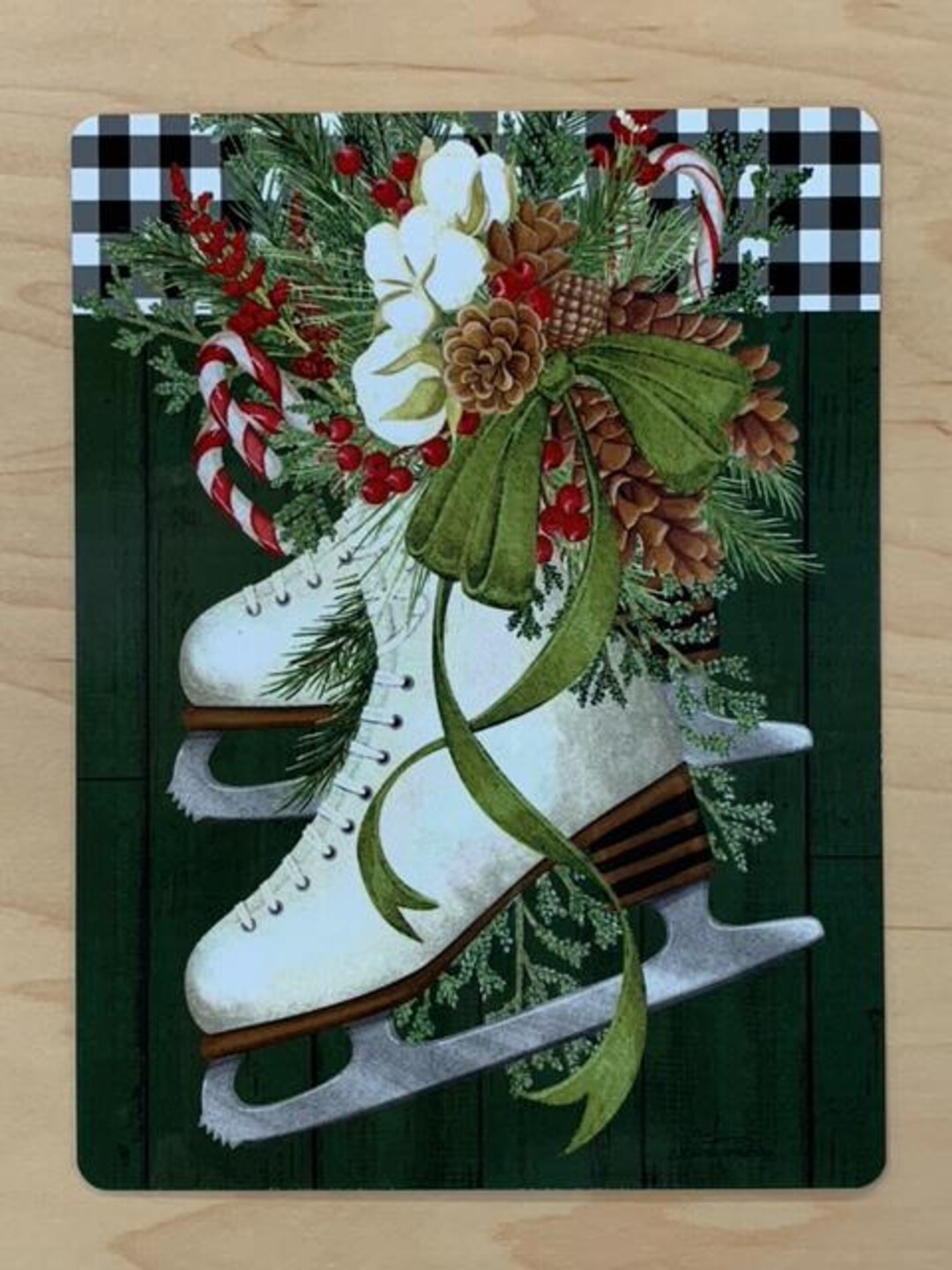 Gingham Christmas Cotton Wreath Sign, Farmhouse Christmas Wreath Sign ...