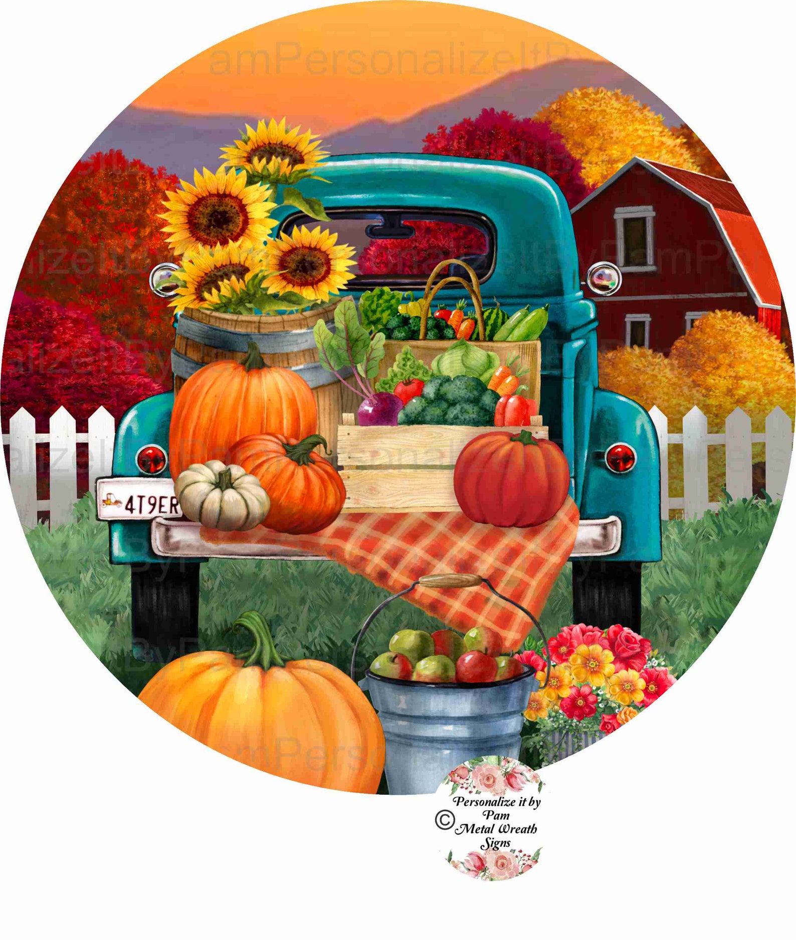 Round Fall Wreath Sign, Fall Wreath Sign, Personalize It by Pam, Signs ...