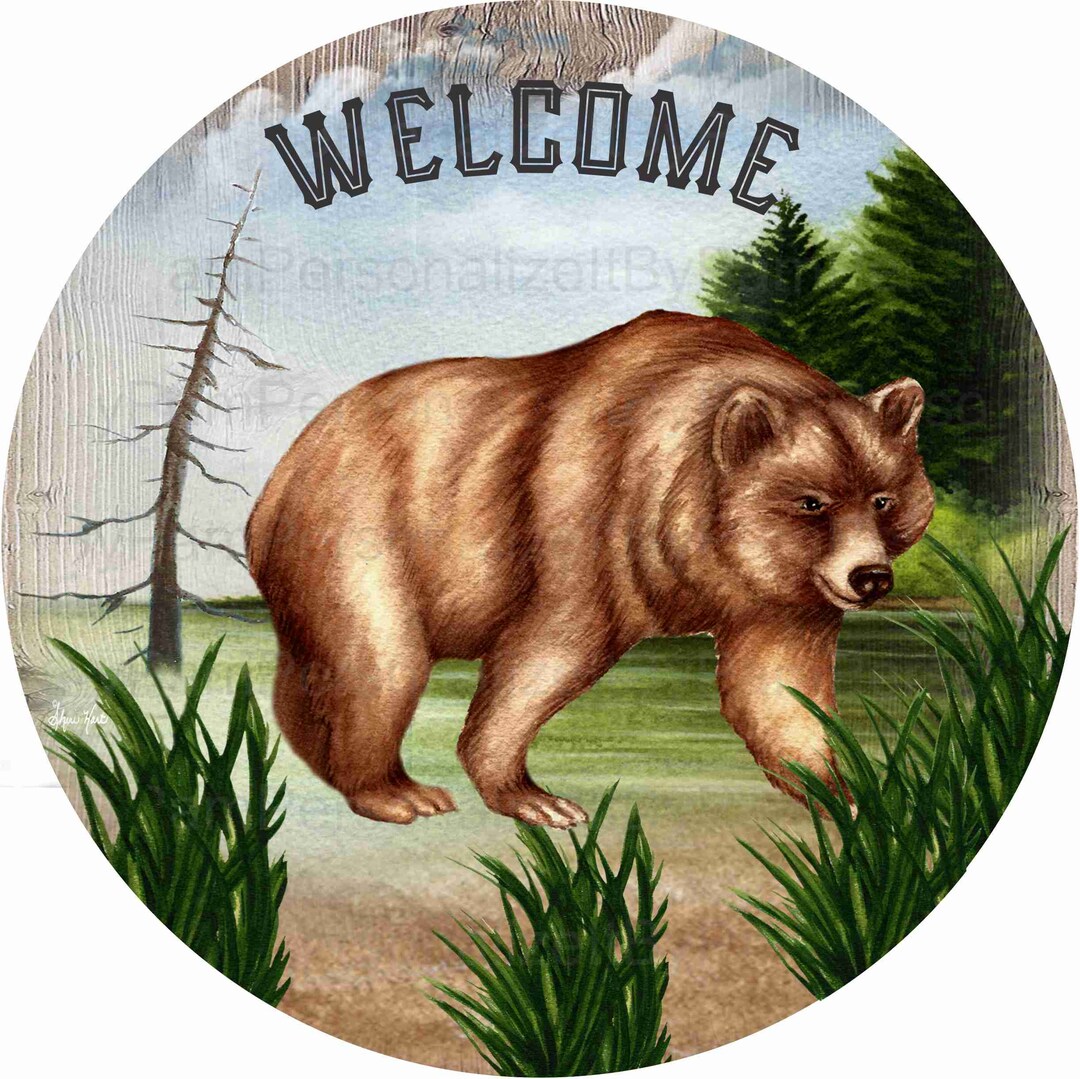 8 Round Bear Rustic Wreath Sign, Personalize It by Pam, Wreath Signs ...