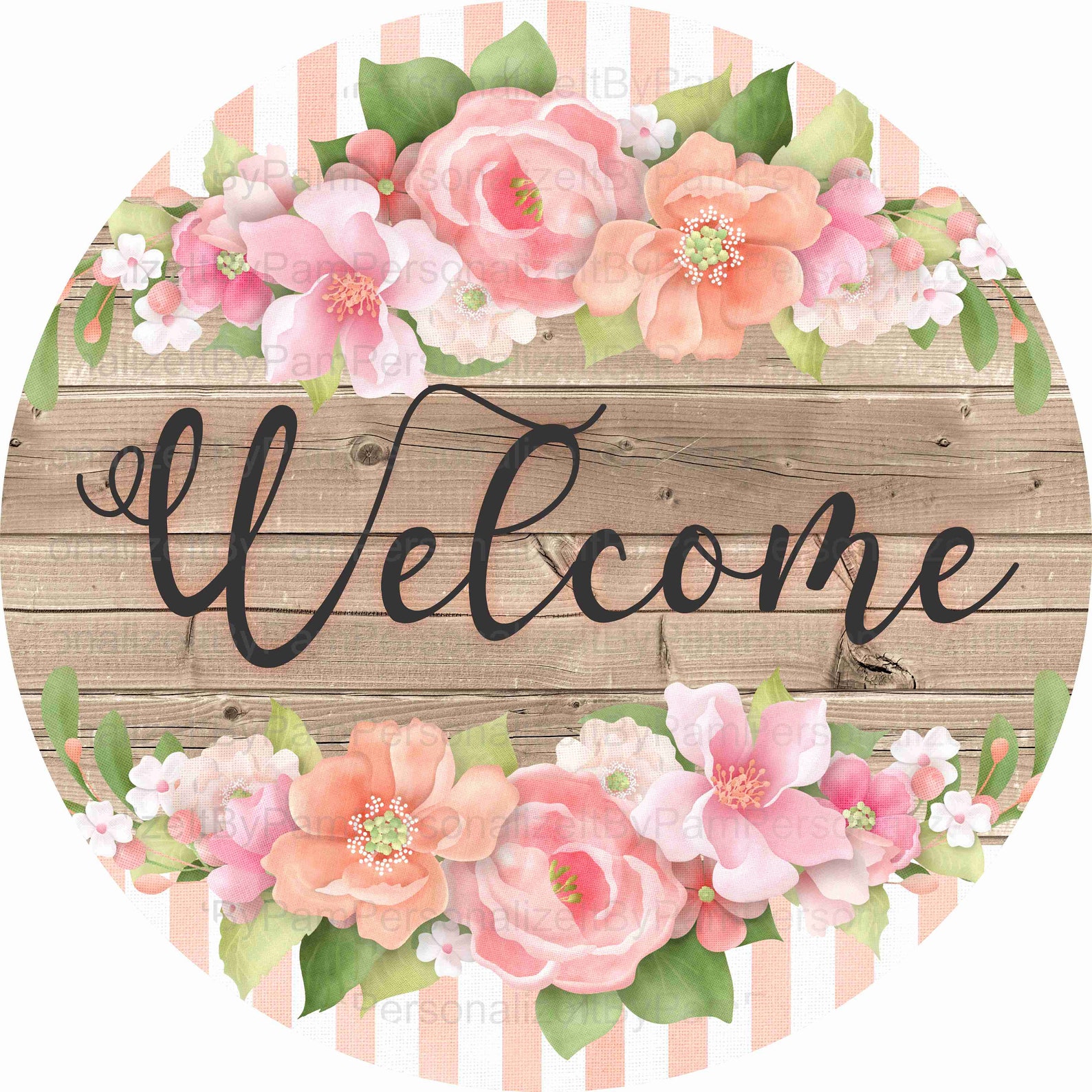 8" Round Floral Wreath Sign, Welcome Wreath Sign, Personalize It by Pam ...