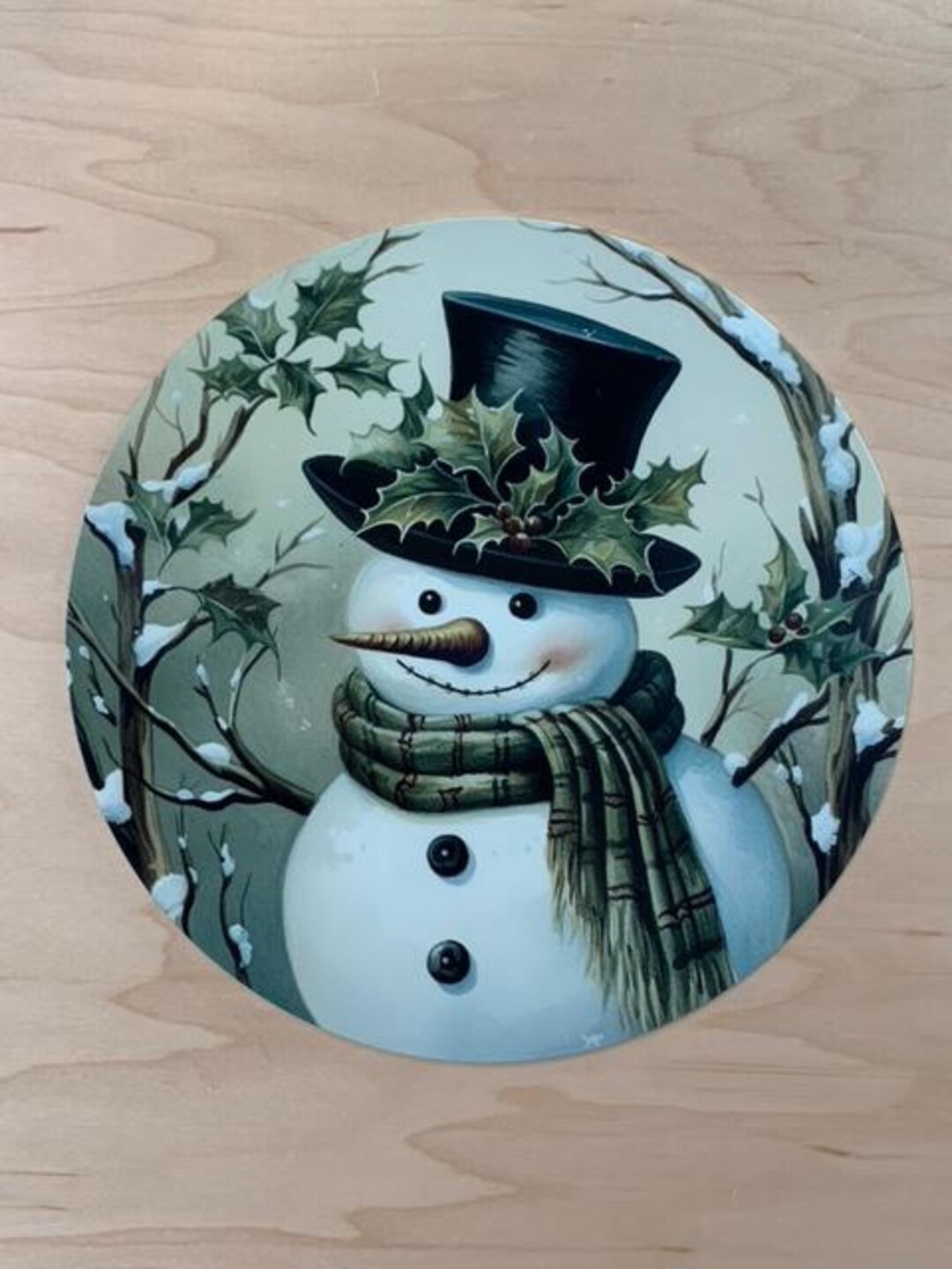 Round Snowman Wreath Sign, UV Protected Metal Wreath Sign, Personalize ...