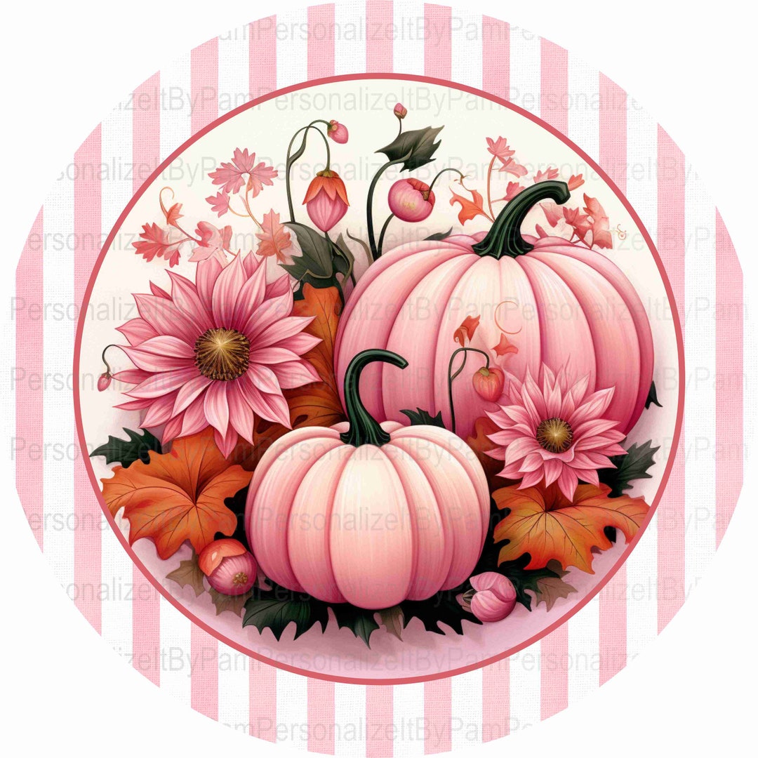 Round Fall Wreath Sign, Pink Pastel Pumpkins Pumpkins Wreath Sign ...