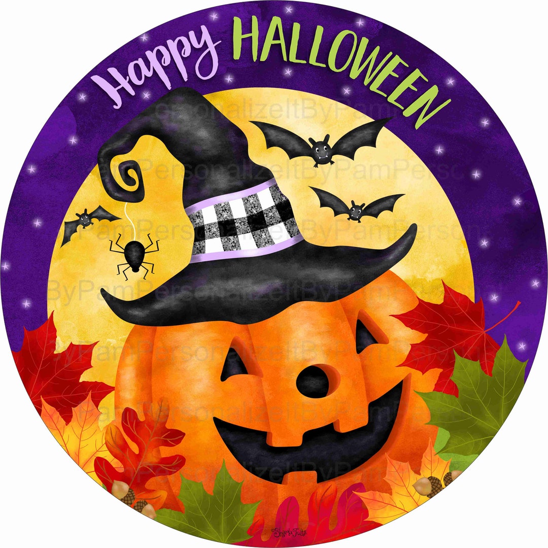 8 Round Halloween Wreath Sign Halloween Sign - Etsy