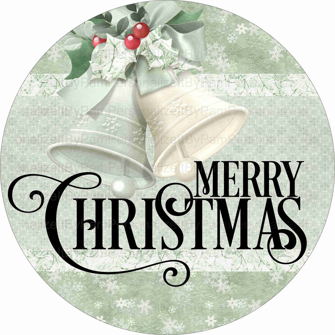 11.75" Round Mint Green Merry Christmas Wreath Sign, Personalize It by ...