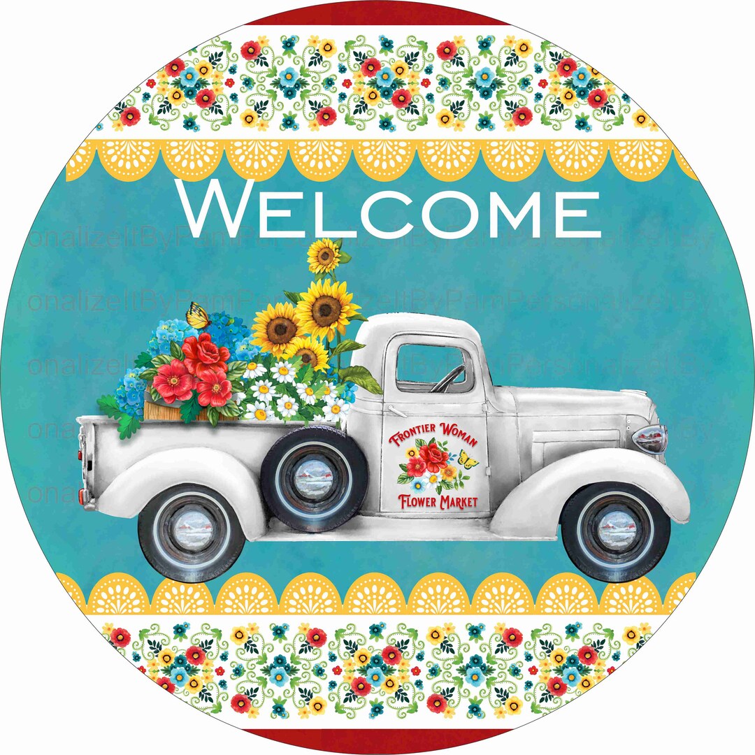 10" Round Summer Wreath Sign, Flower Truck Sign, Wreath Signs ...