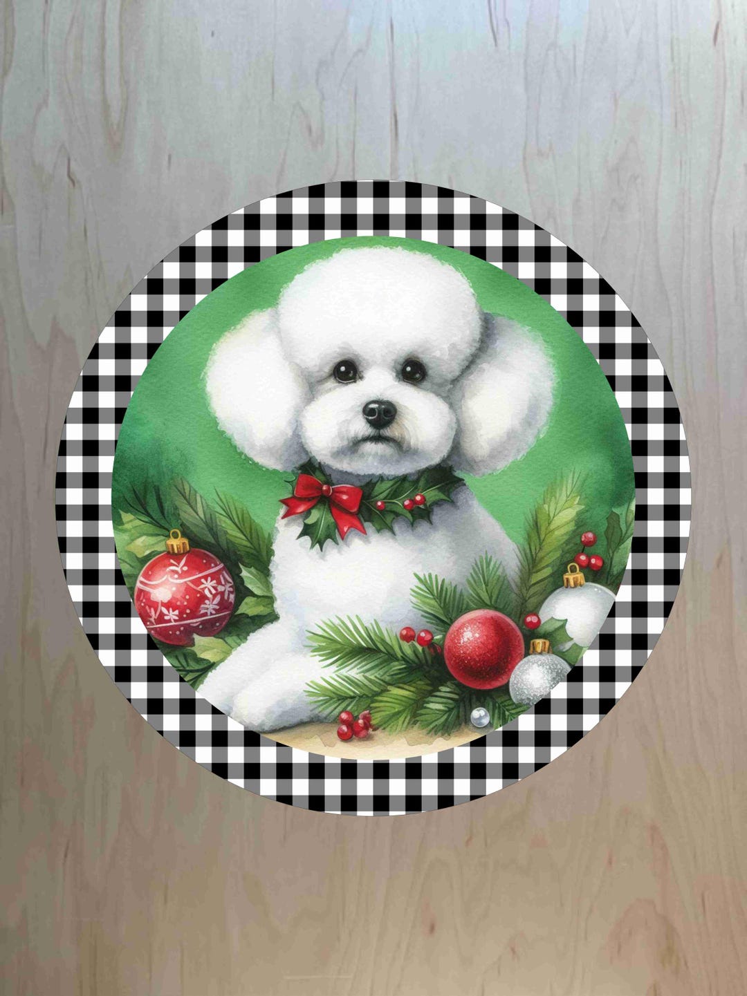Christmas Bichon Frise Wreath Sign, Metal Wreath Sign, Dog Wreath Sign ...