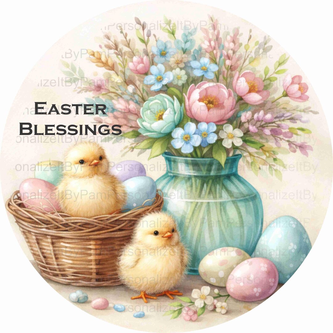 Round Easter Wreath Sign, Easter Chicks Wreath Sign, Personalize It by ...