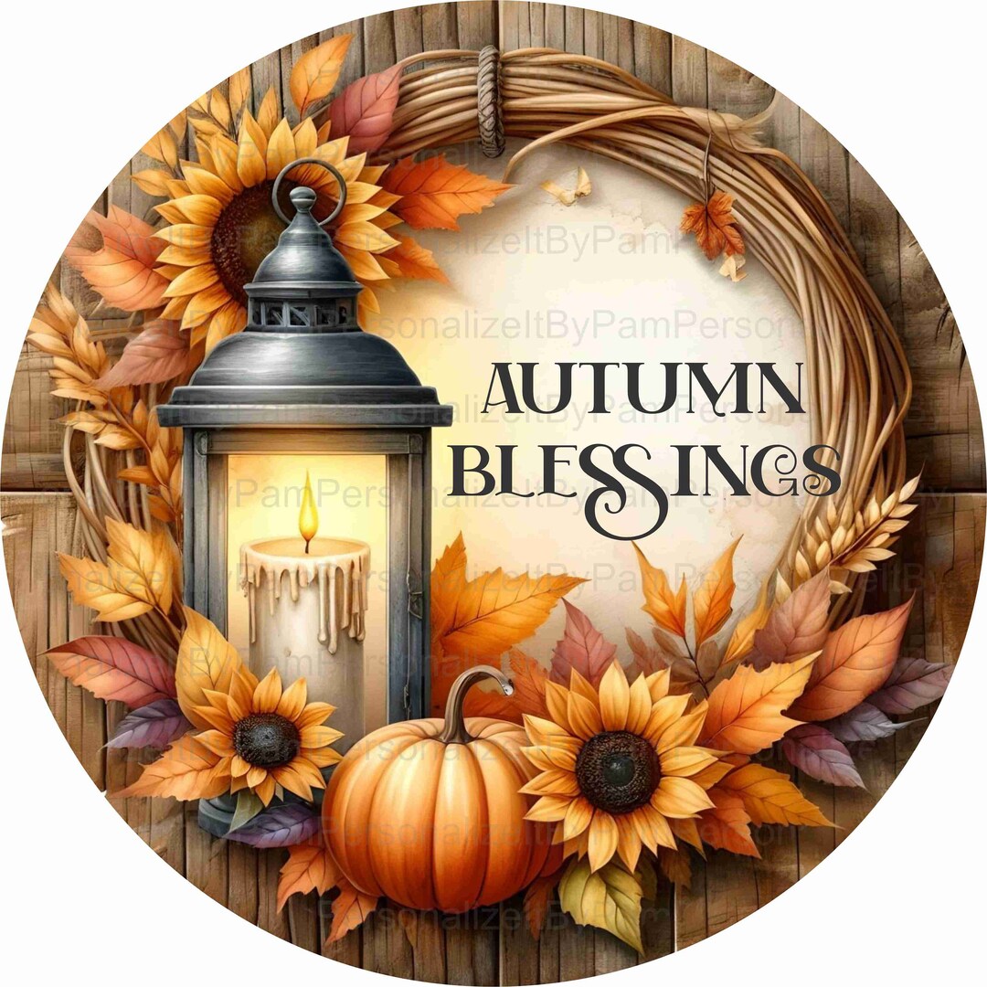 Round Autumn Blessings Wreath Sign, Fall Wreath Sign, Fall Florals ...