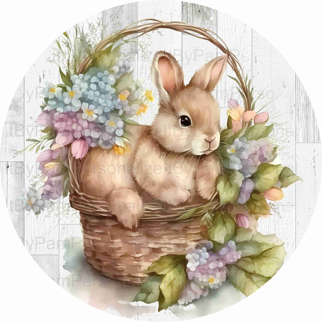 Round Easter Wreath Sign, Easter Bunny Wreath Sign, Personalize It by ...