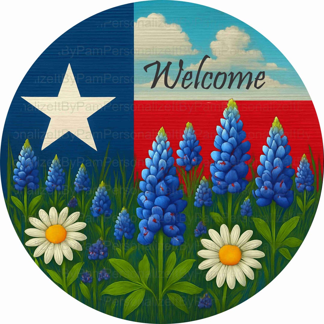 Round Blue Bonnets Texas Welcome Wreath Sign, Texas Wreath Sign ...