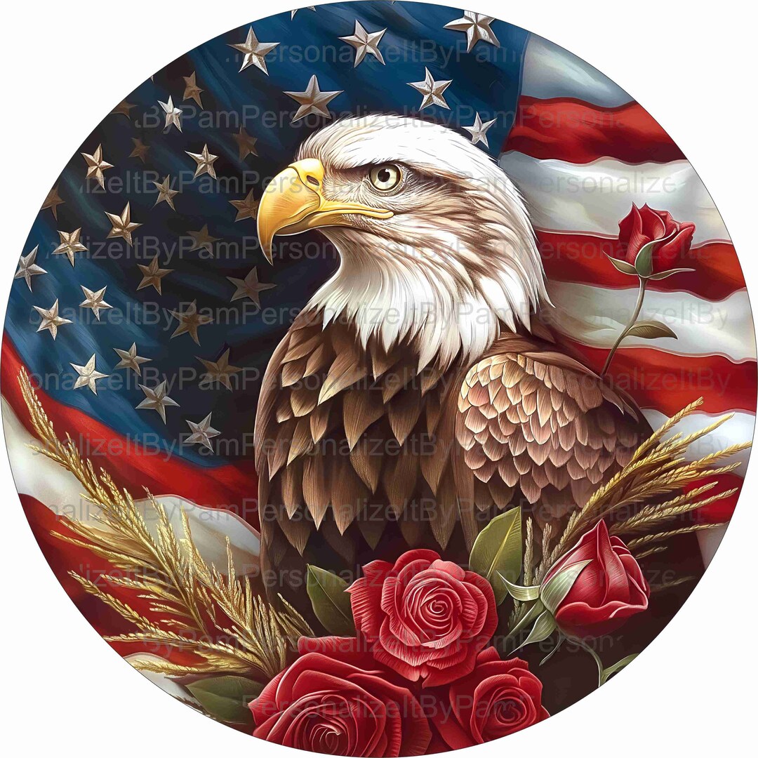 Round Patriotic Eagle Wreath Sign, Patriotic Sign, Eagle Wreath Sign ...