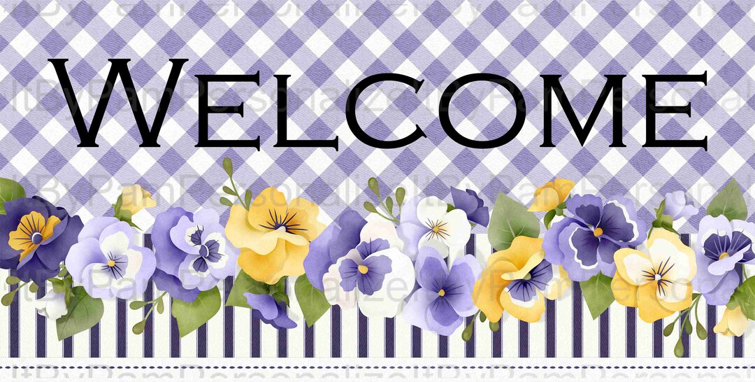 Welcome Wreath Sign, Summer Wreath Sign, Floral Wreath Sign, Pansies ...