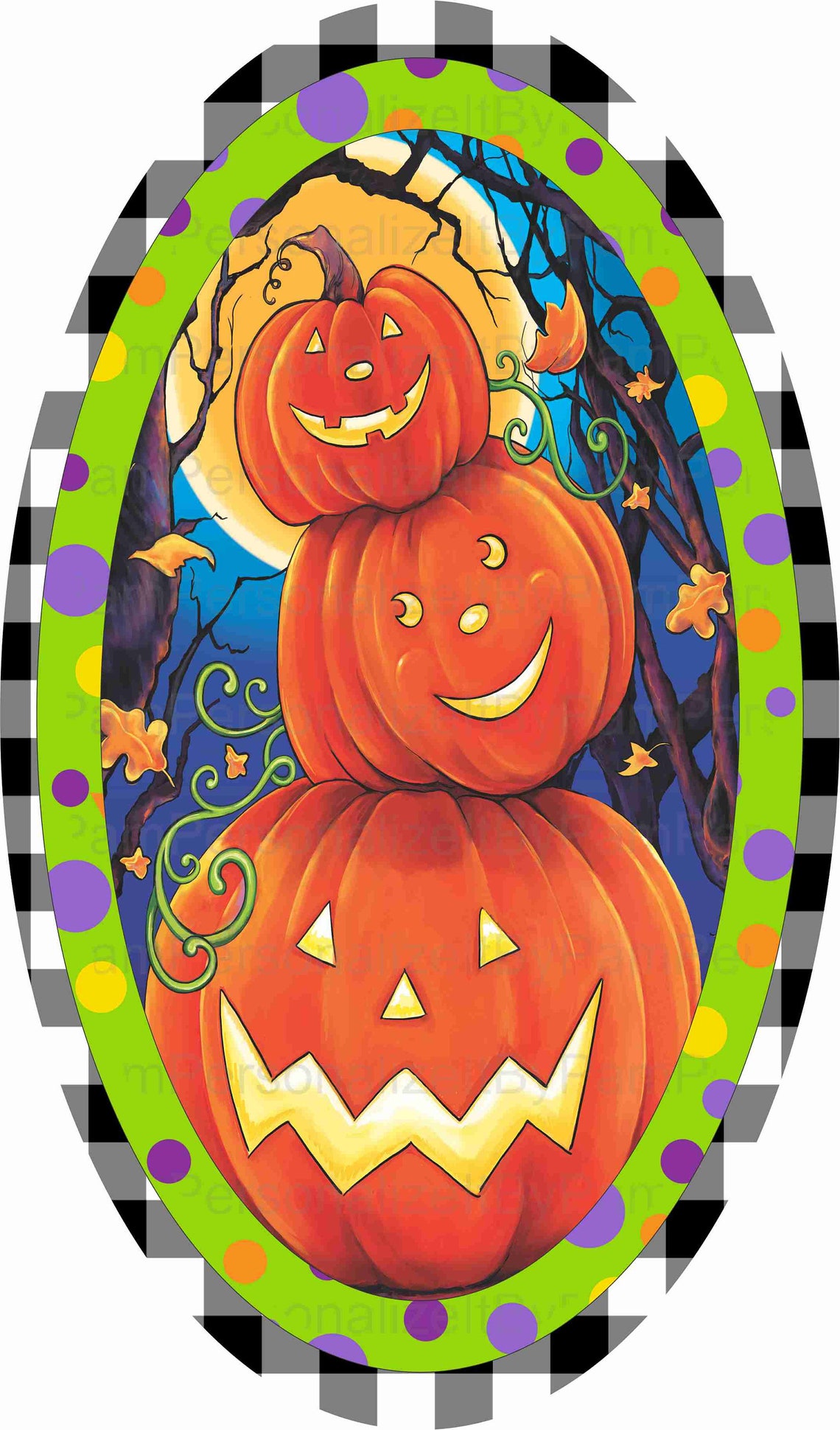 7 X 12 Oval Halloween Stacked Jack-o-lantern | Etsy