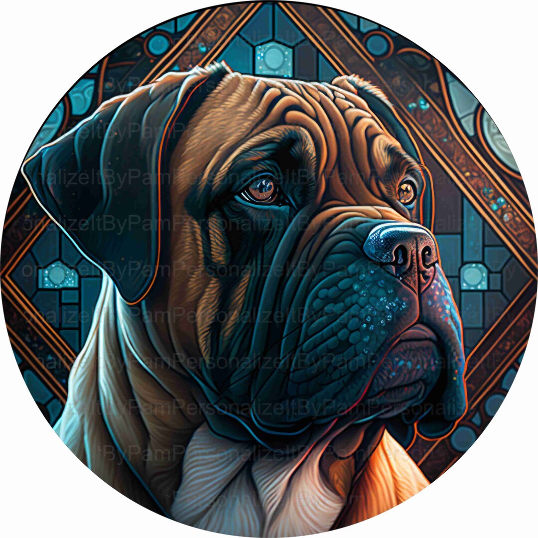 Faux Stained Glass Bull Mastiff Wreath Sign, Metal Wreath Sign, Dog ...