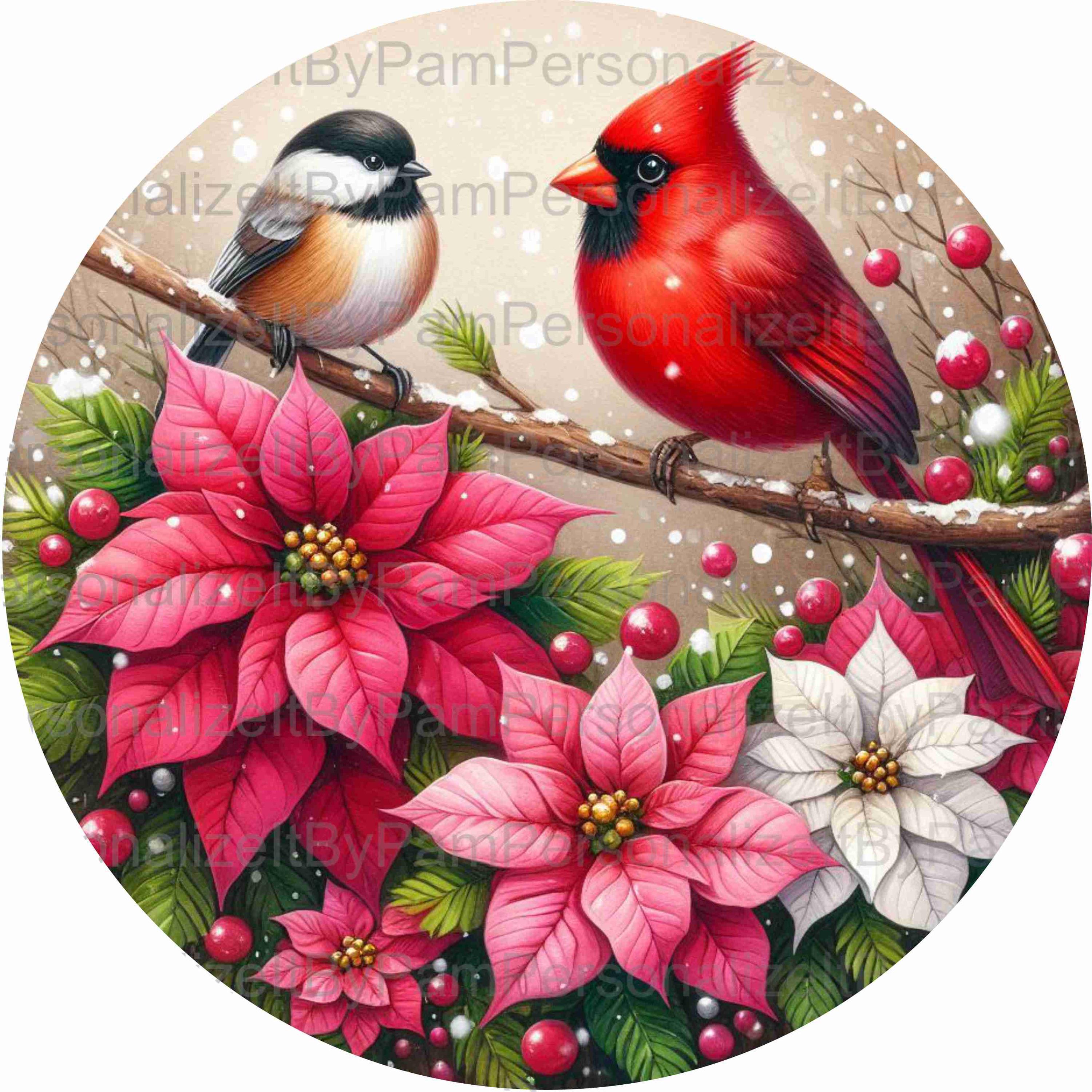 Round Winter Wreath Sign, Cardinal and Chickadee Wreath Sign ...