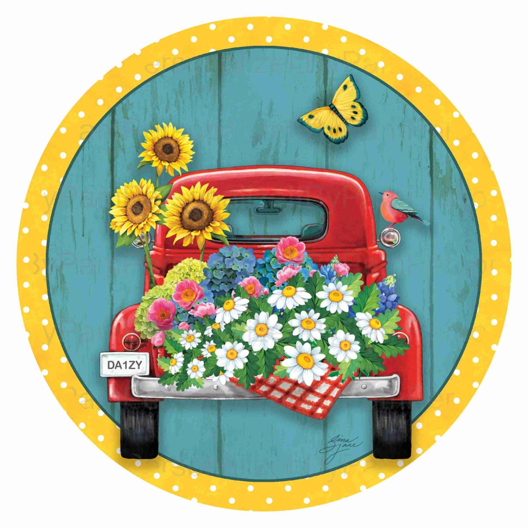 10 Round Summer Wreath Sign, Flower Truck Sign, Wreath Signs ...