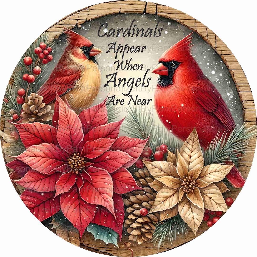 Round Christmas Cardinals/angels Wreath Sign, UV Protected Metal Wreath ...