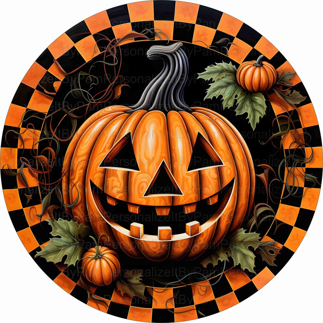 Round Halloween Jack-o-lantern Wreath Sign, Fall Pumpkins Wreath Sign ...