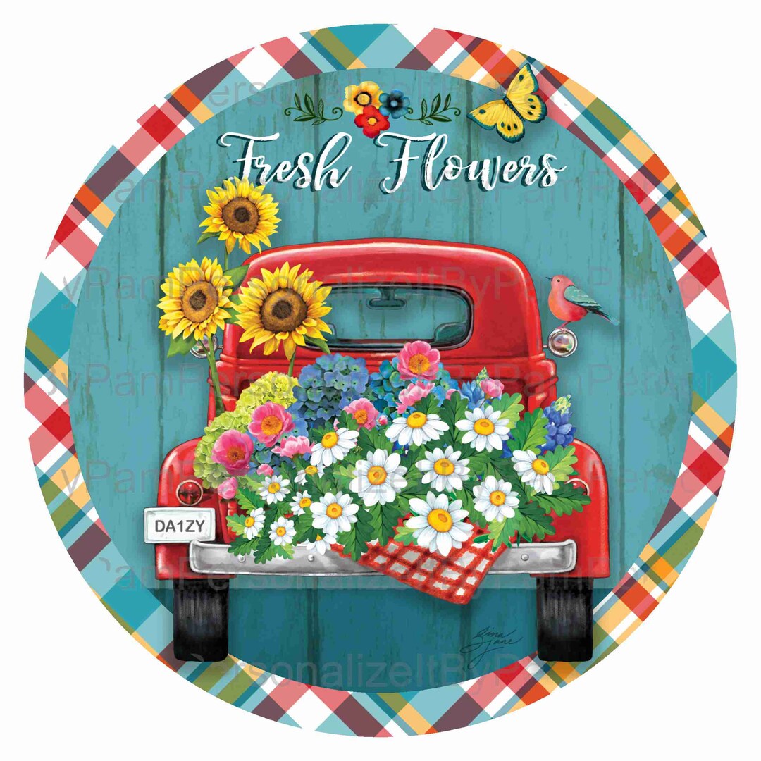 8" Round Summer Wreath Sign, Flower Truck Sign, Wreath Signs ...