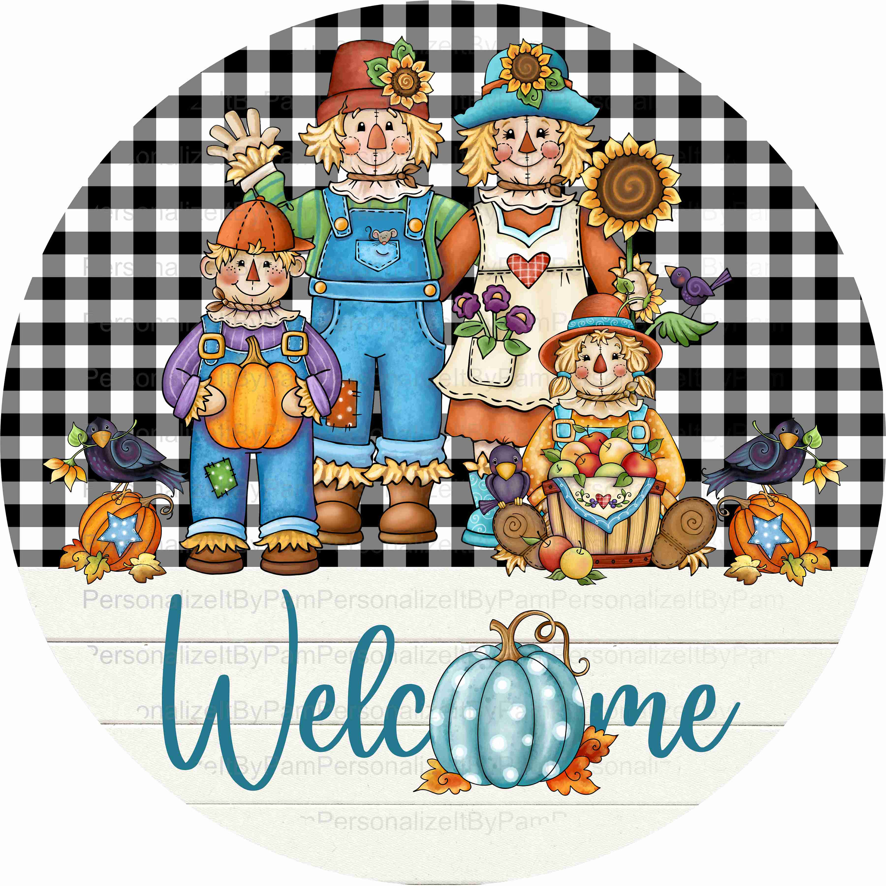 8" Round Fall Scarecrow Family Wreath Sign, Fall Wreath Sign ...