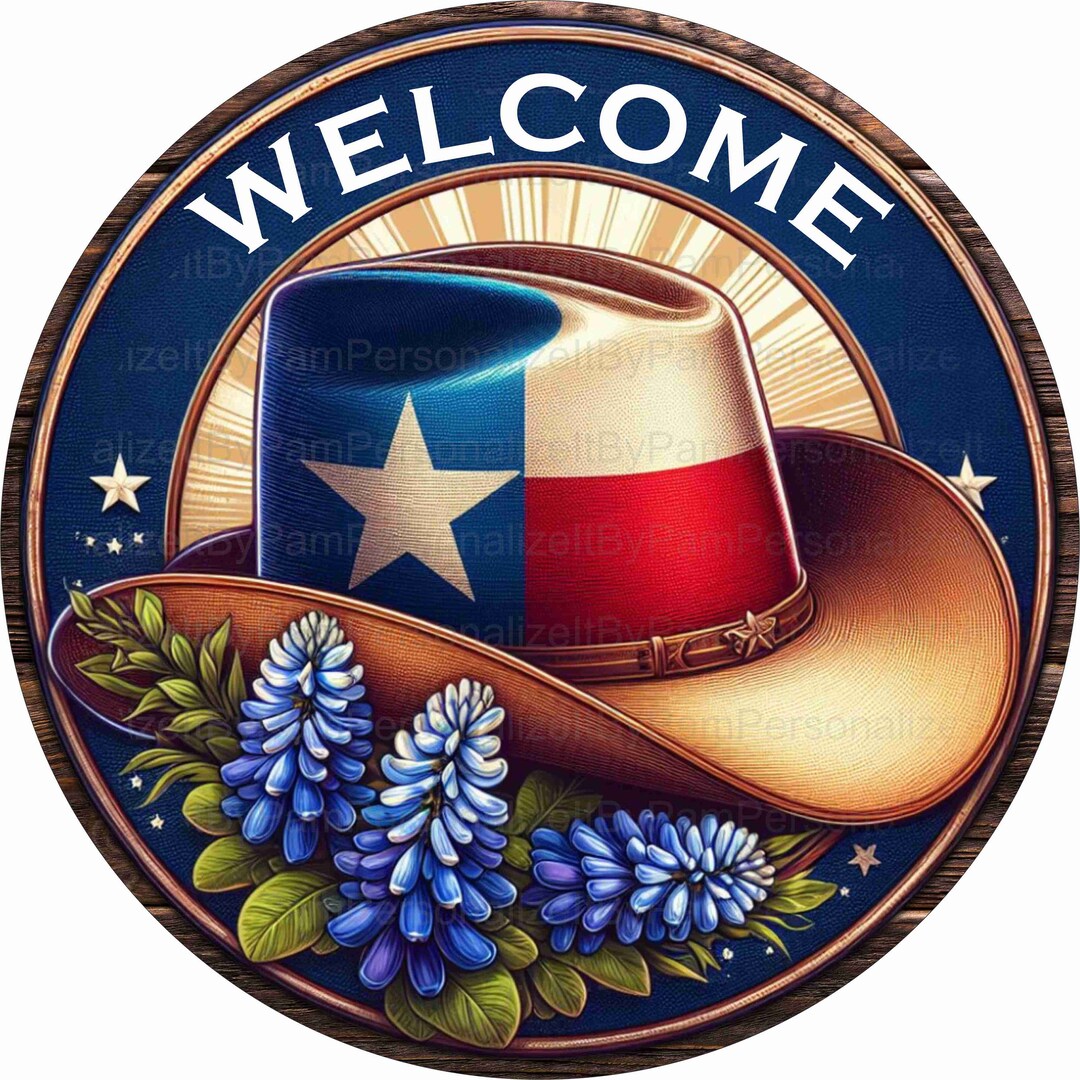 Round Blue Bonnets Wreath Sign, Texas Wreath Sign, Personalize It by ...