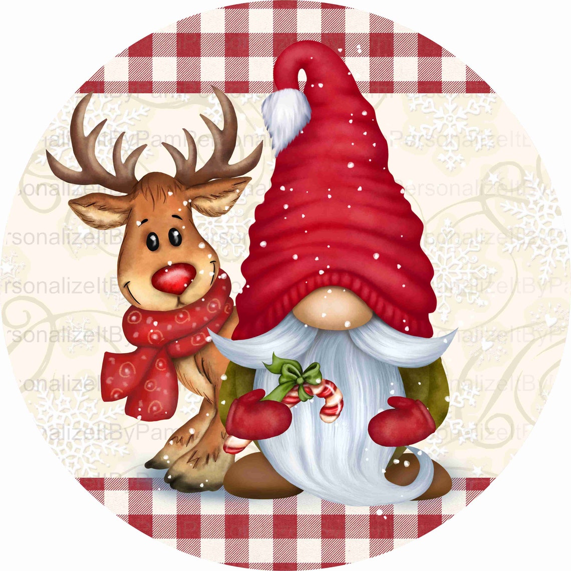 Round Deer and Gnome Christmas Wreath Sign Personalize It by - Etsy