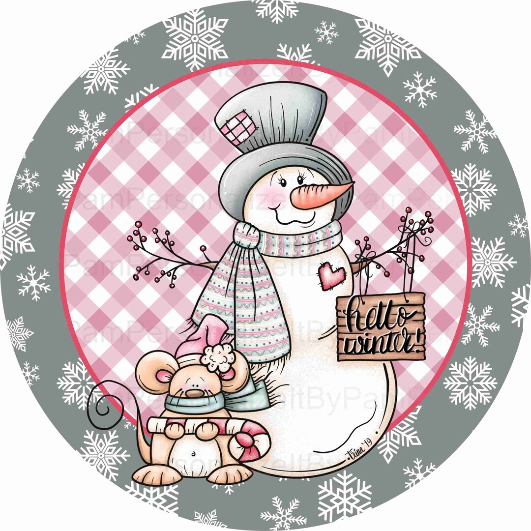10 Round Winter Snowman Wreath Sign, Wreath Signs, Personalize It by ...