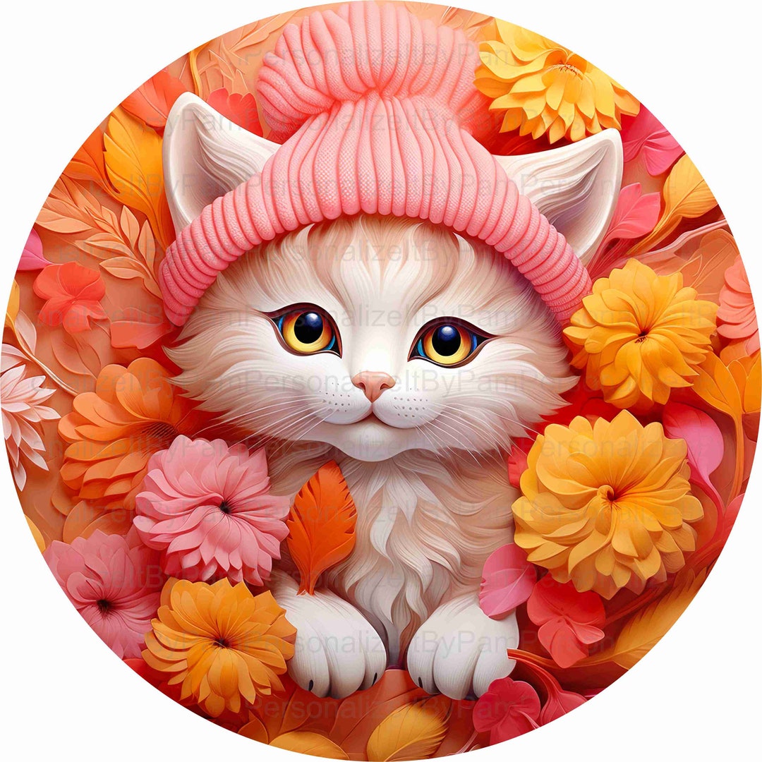 Round Fall Cat Wreath Sign, Kitten Wreath Sign, Personalize It by Pam ...