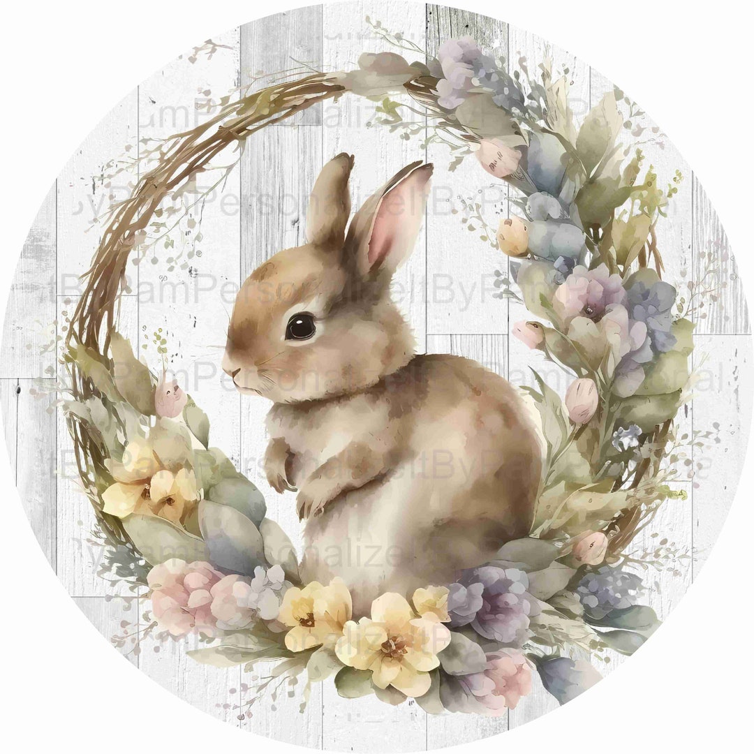 Round Easter Wreath Sign, Easter Bunny Wreath Sign, Personalize It by ...