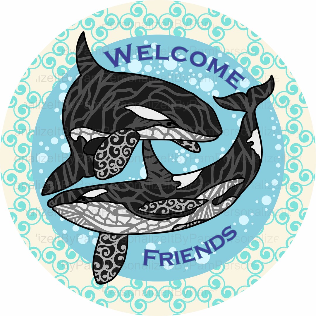 11.75 Round Beach Wreath Sign, Whales Beach Sign, Beach Welcome Sign ...