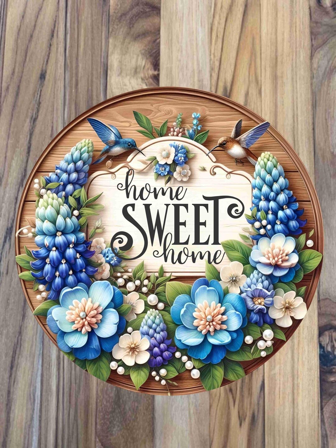 Round Blue Bonnets Wreath Sign, UV Metal Wreath Sign, Personalize It by ...