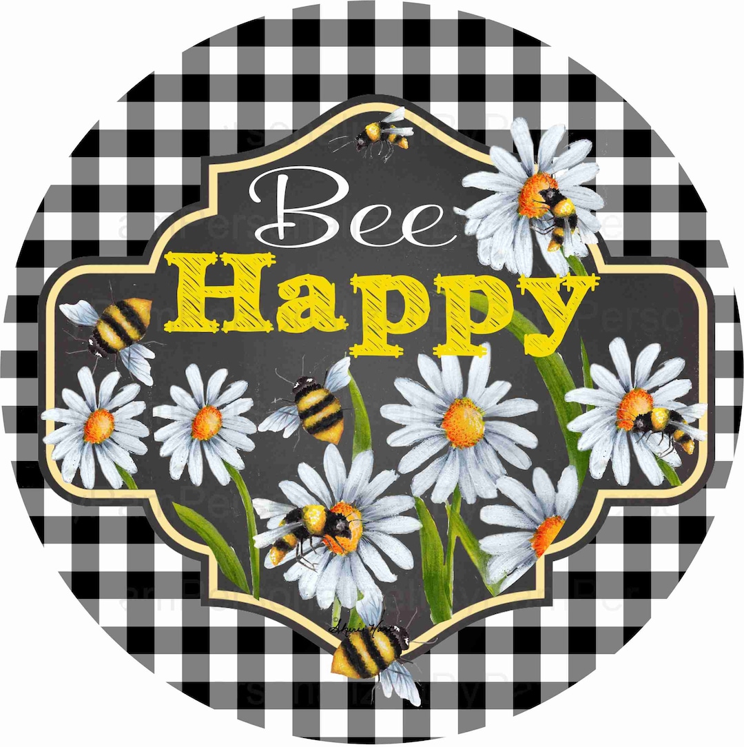 8" Round Bee Happy Wreath Sign, Summer Wreath Sign, Personalize It by ...