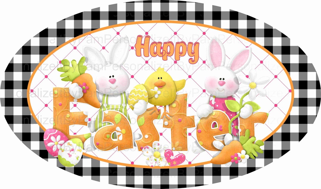 12" X 7" Oval Easter Wreath Sign, Whimsical Easter Wreath Sign ...