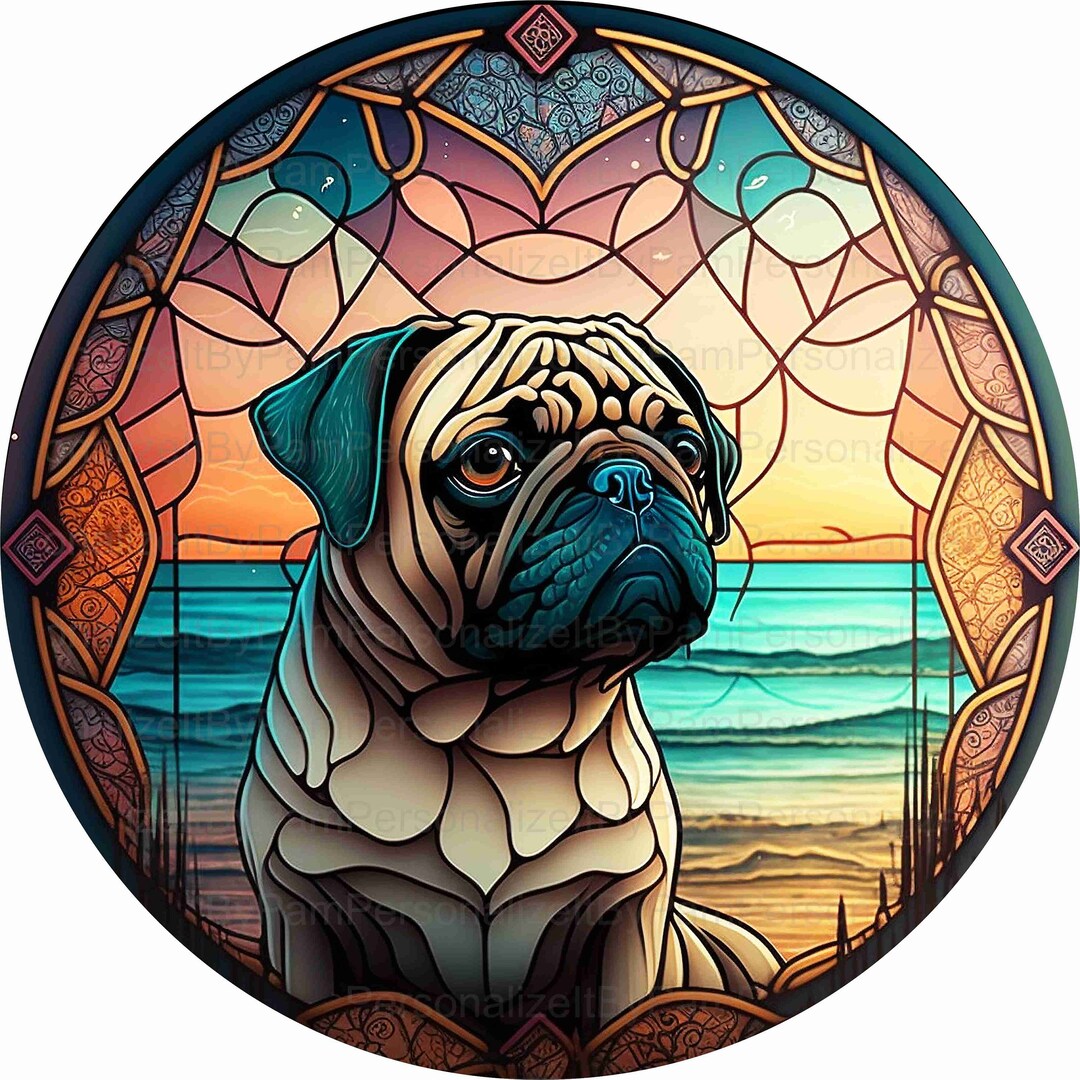 Faux Stained Glass Pug Sign Round Dog Wreath Sign Metal - Etsy