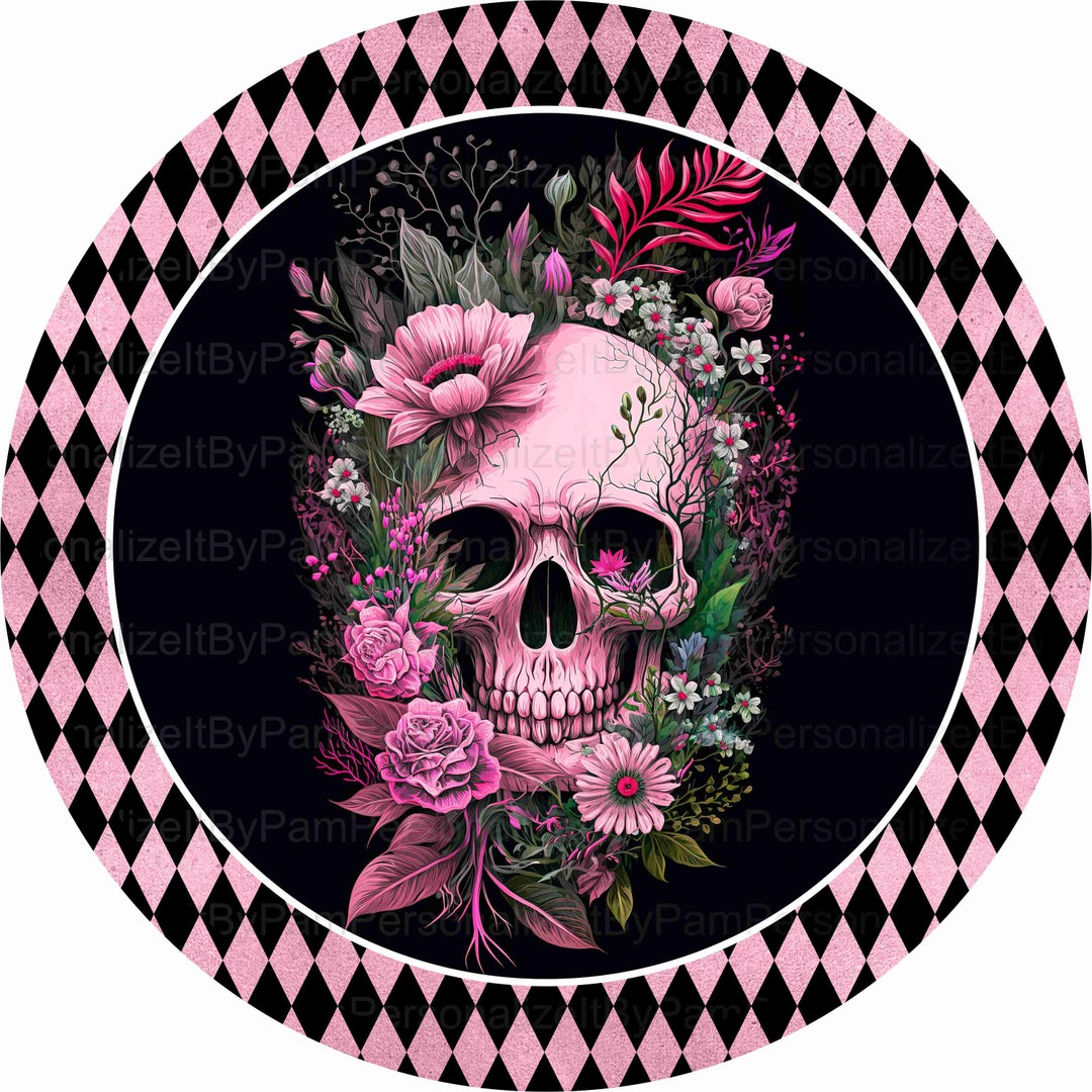 Round Sugar Skull Wreath Sign, Halloween Wreath Sign, Personalize It by ...