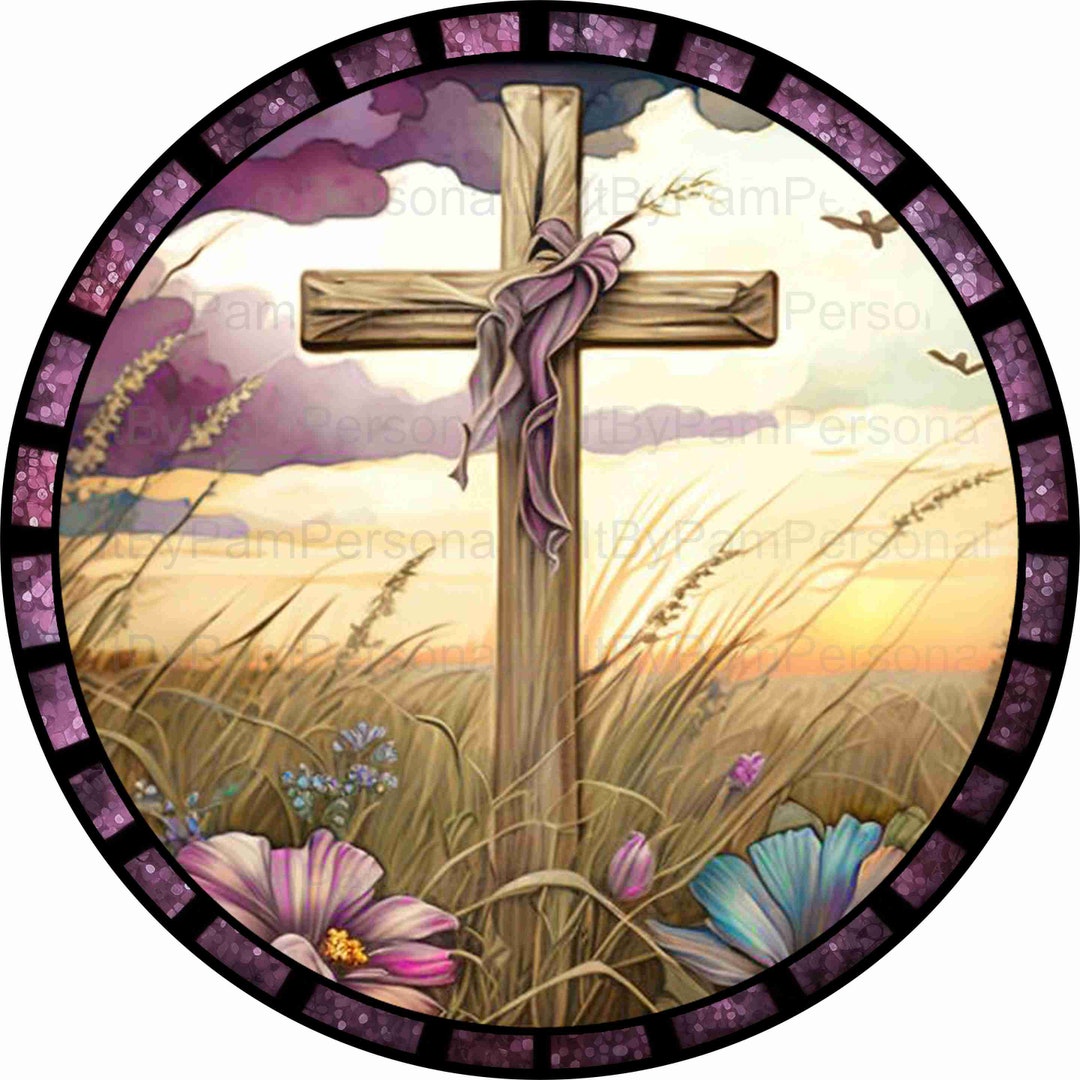 Round Easter Wreath Sign, Cross Wreath Sign, Personalize It by Pam ...