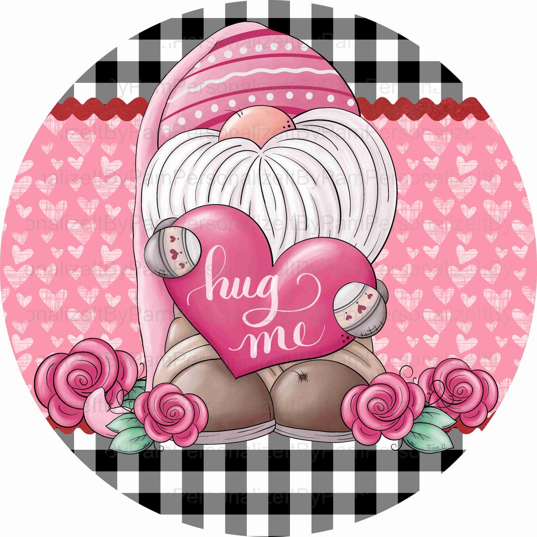 Round Valentine Wreath Sign, Valentine Gnome Wreath Sign, Personalize ...