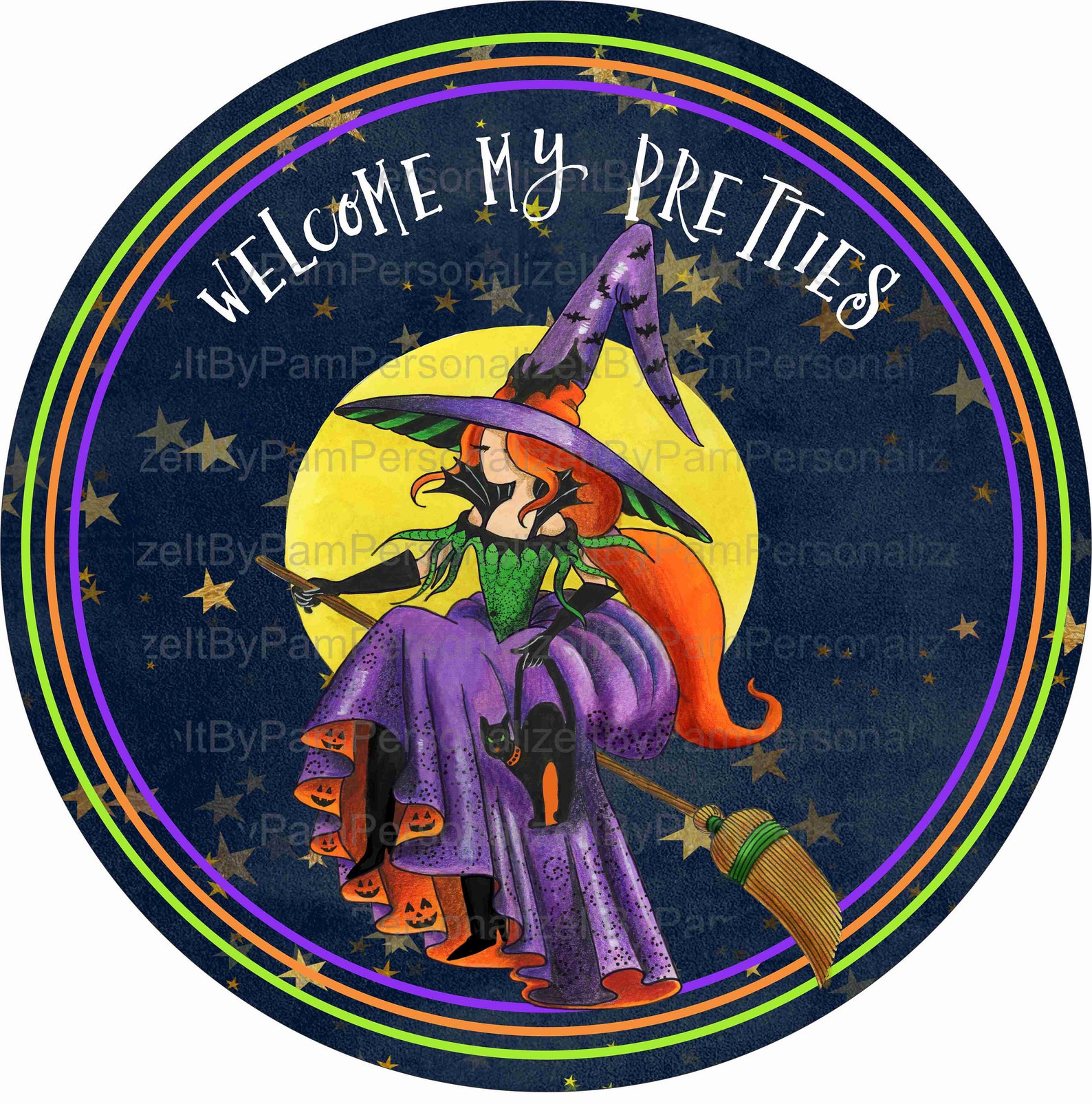 8 Round Witch Wreath Sign, Halloween Wreath Sign, Wreath Signs ...