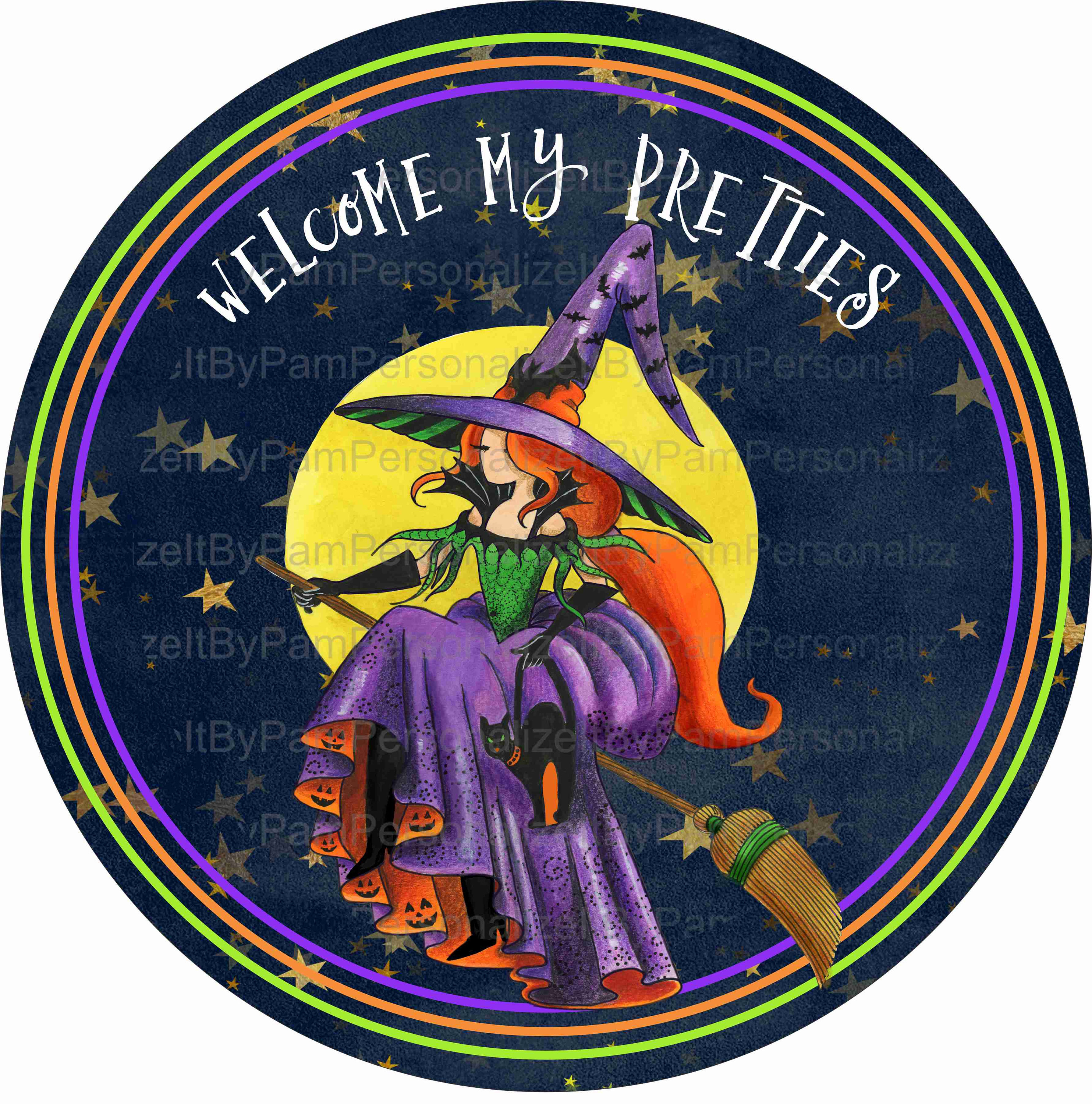 8 Round Witch Wreath Sign, Halloween Wreath Sign, Wreath Signs ...