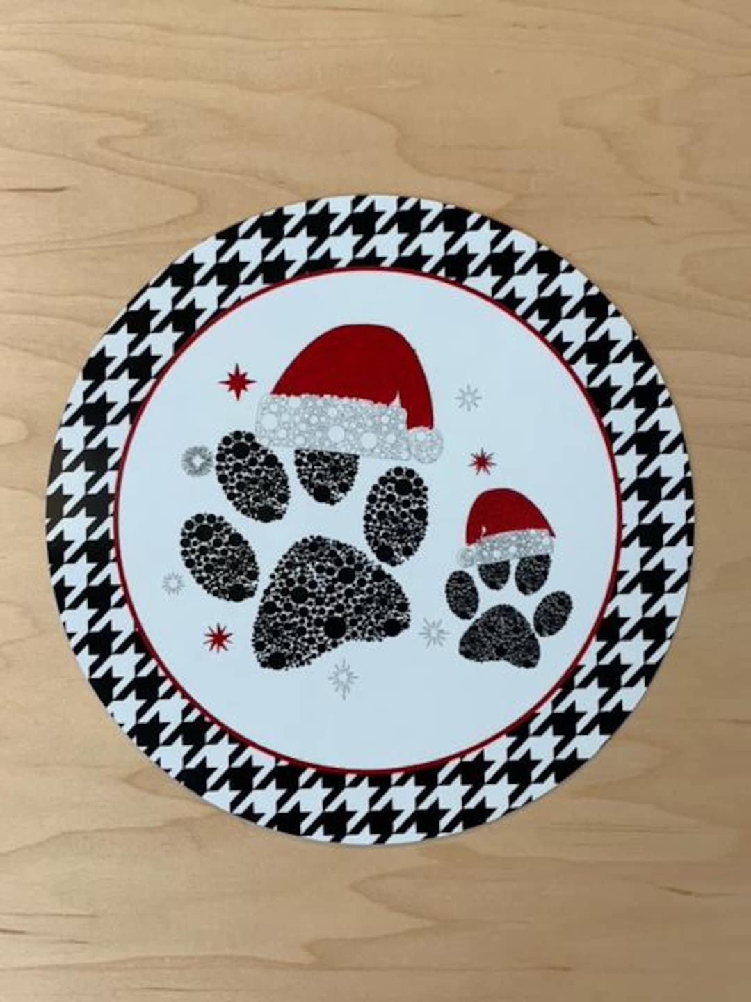 Round Christmas Paw Print Wreath Sign, Personalize It by Pam, Pet ...