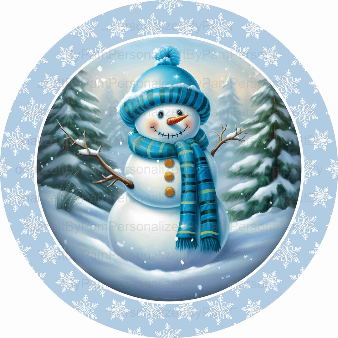 Round Snowman Wreath Sign, UV Protected Metal Wreath Sign, Personalize ...
