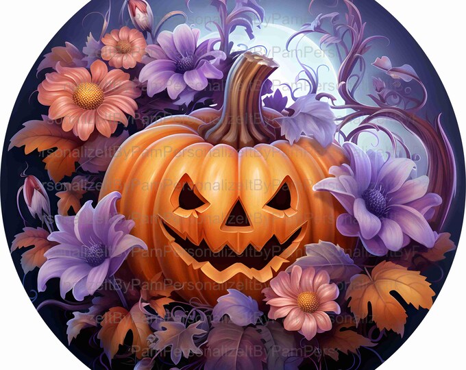 Round Halloween Jack-o-lantern Wreath Sign, Fall Pumpkins Wreath Sign ...