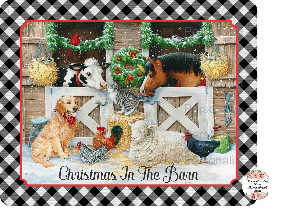 10" X 8" Christmas Barn Sign, Winter Wreath Sign, Christmas Wreath Sign ...