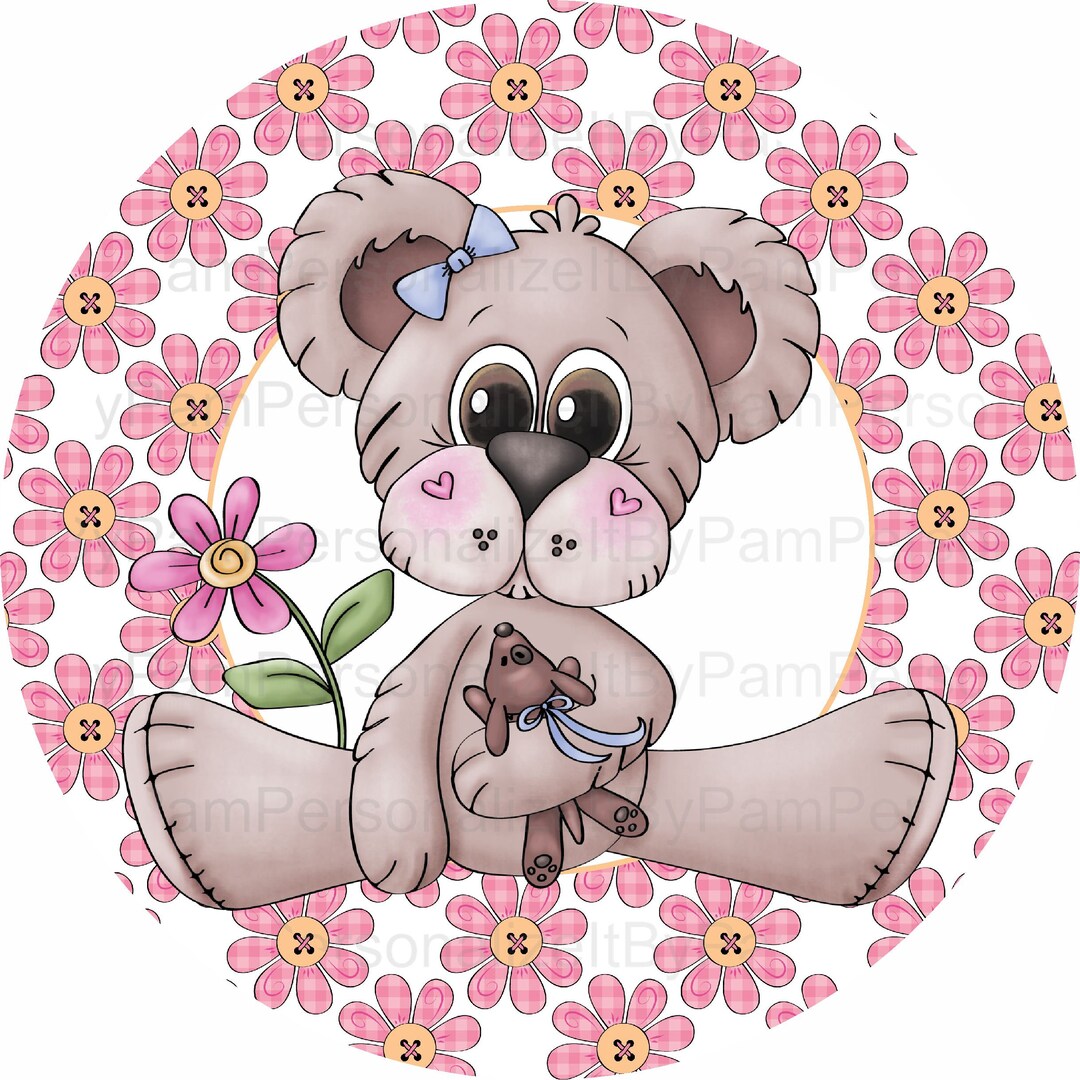 8" Round Teddy Bear Sign, Teddy Bear, Teddy Bear Wreath Sign ...